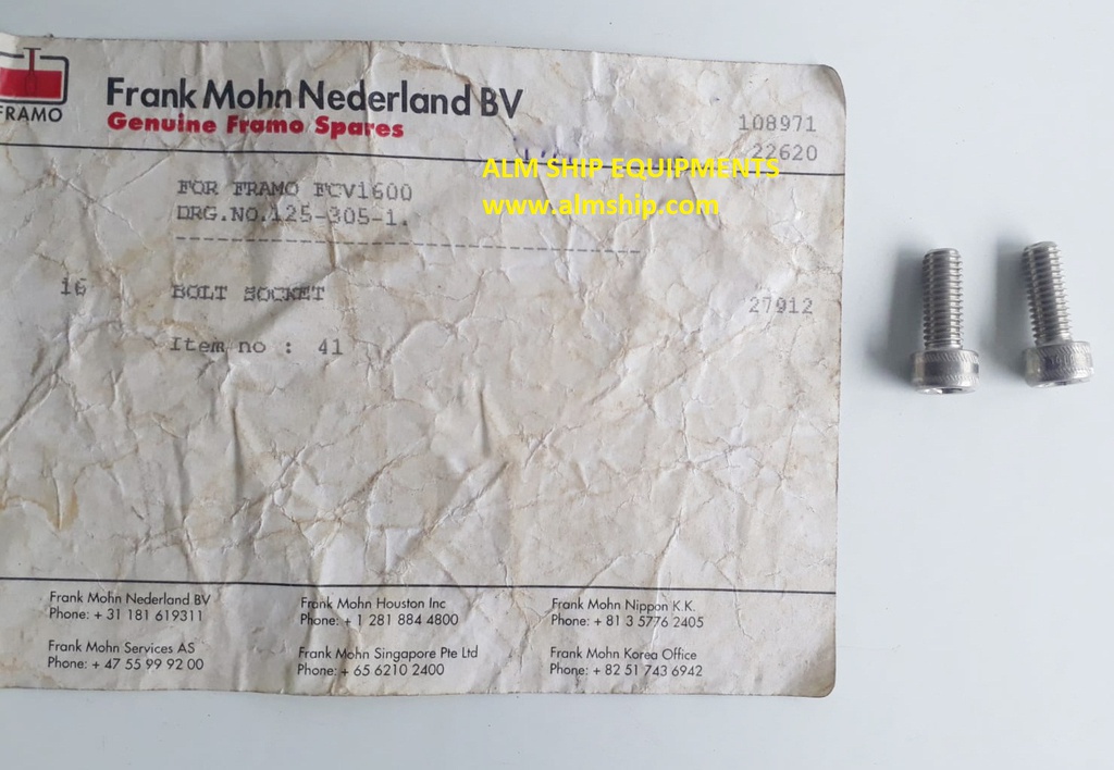 BOLT SOCKET FOR FRAMO | ALM SHIP EQUIPMENTS